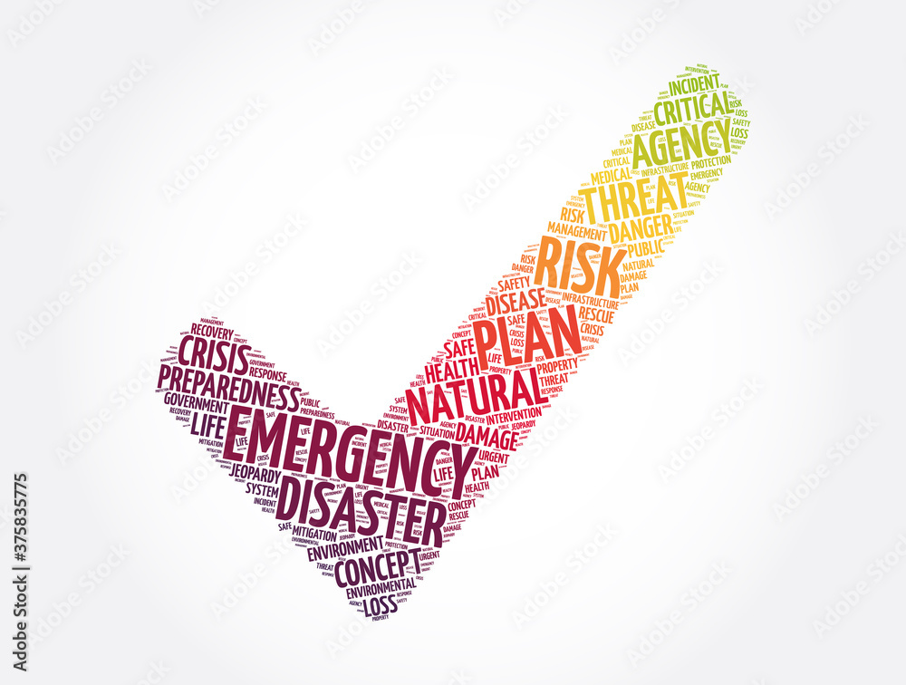 Emergency check mark word cloud collage, concept background Stock ...