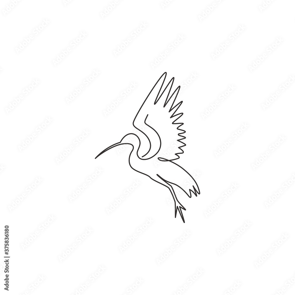 One single line drawing of adorable ibis for foundation logo identity ...