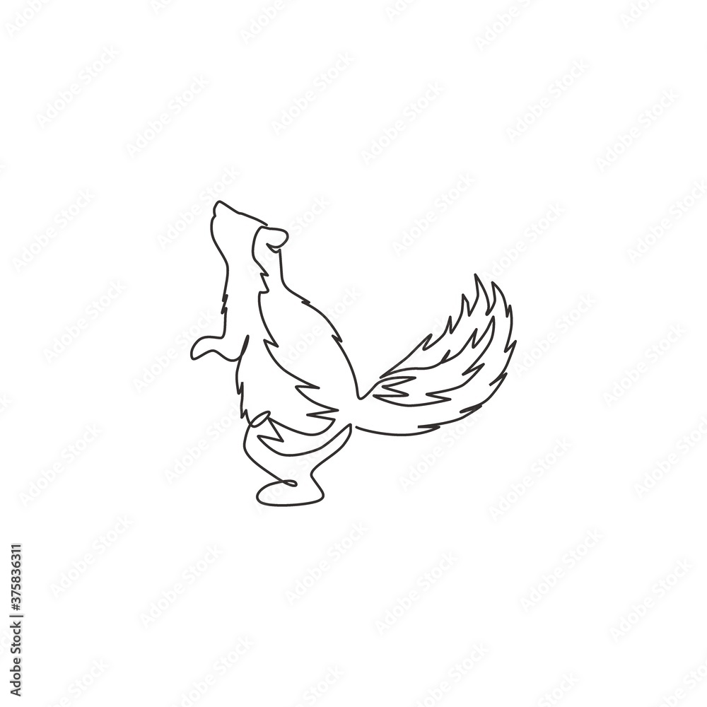 One single line drawing of standing funny skunk for company logo ...