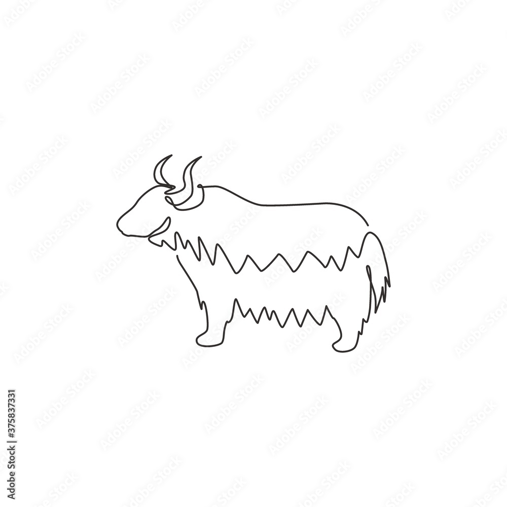 One continuous line drawing of dashing yak for company logo identity ...