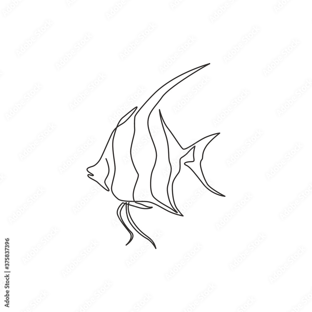 Single continuous line drawing of adorable freshwater angelfish for ...