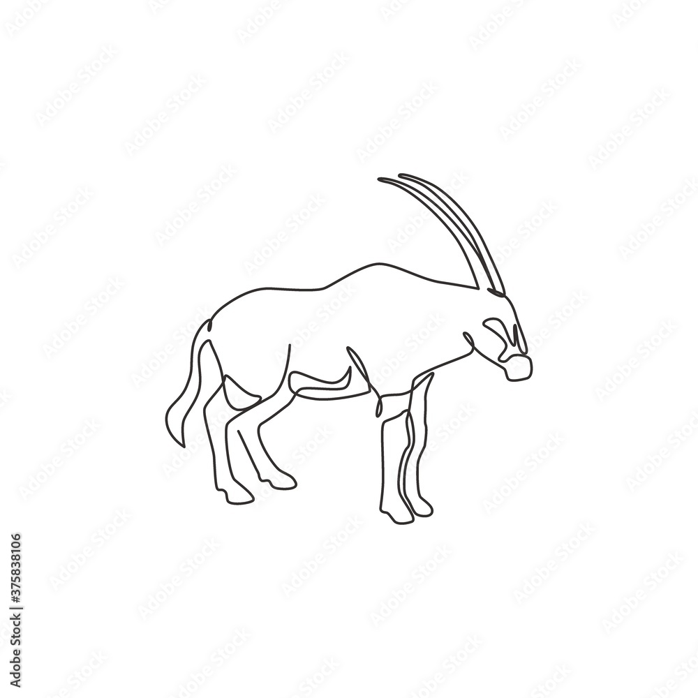 Single continuous line drawing of dashing oryx for company logo ...