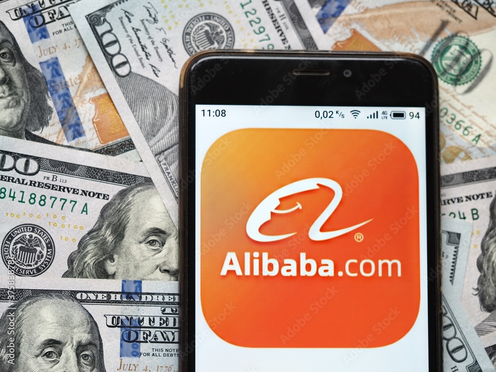 In this photo illustration an Alibaba logo is seen displayed on a ...
