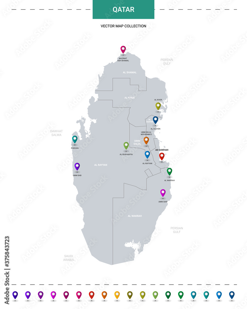 Qatar map with location pointer marks. Infographic vector template ...