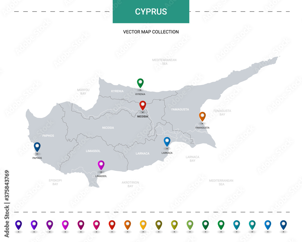 Cyprus map with location pointer marks. Infographic vector template ...