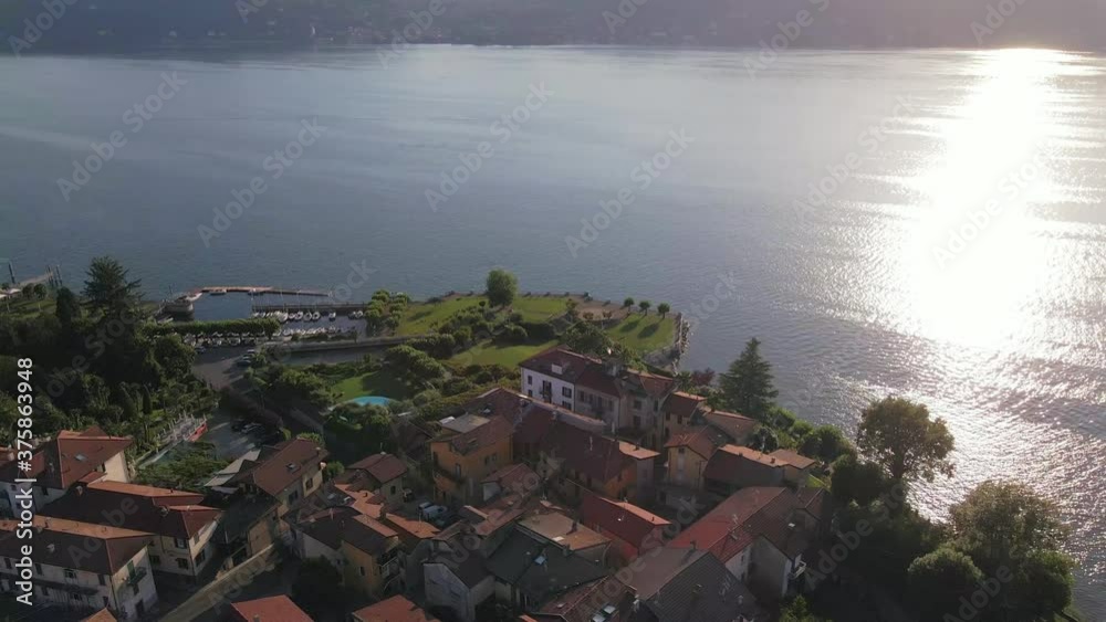 Magnificent sunset flight above Il sole di Ranco restaurant resort by ...