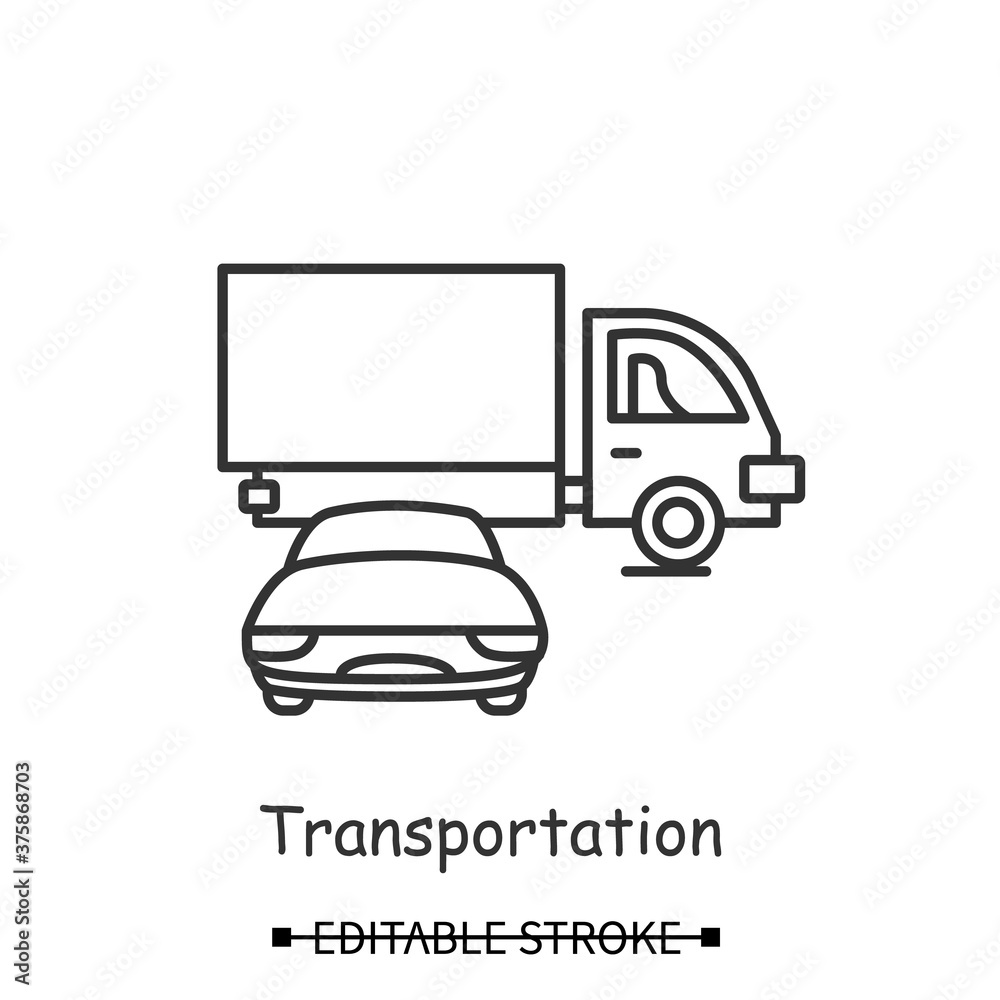 Cars icon. Delivery truck and personal automobile linear pictograms ...