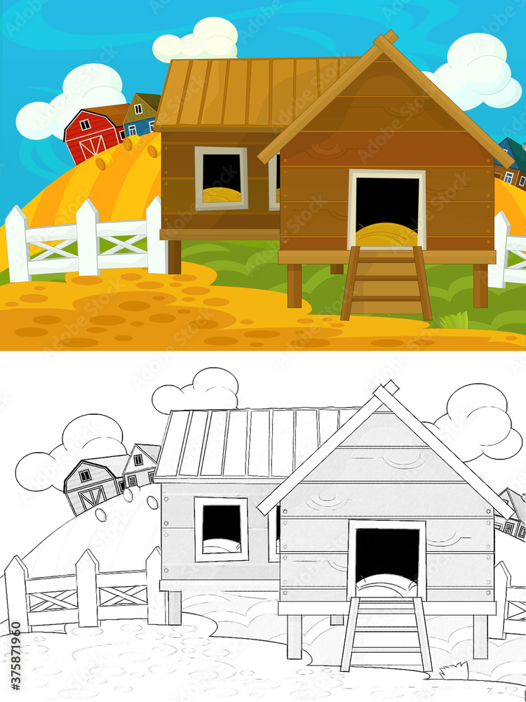 cartoon ranch farm scene with sketch illustration Stock-Illustration ...