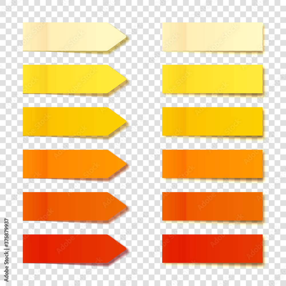 Realistic orange sticky notes collection. Arrow flag tabs. Post note ...