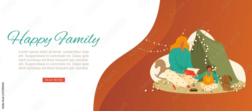 Happy family lettering banner, parental love for children, cute ...
