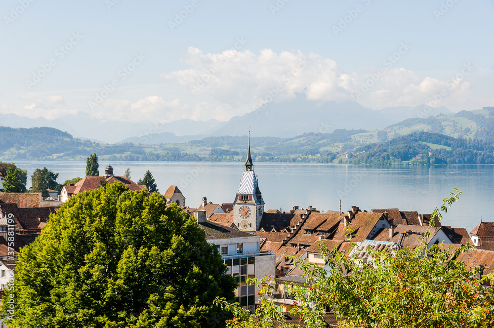 Stadt Zug, Zytturm, Turm, Altstadt, Zugersee, Altstadthäuser, Guggi ...