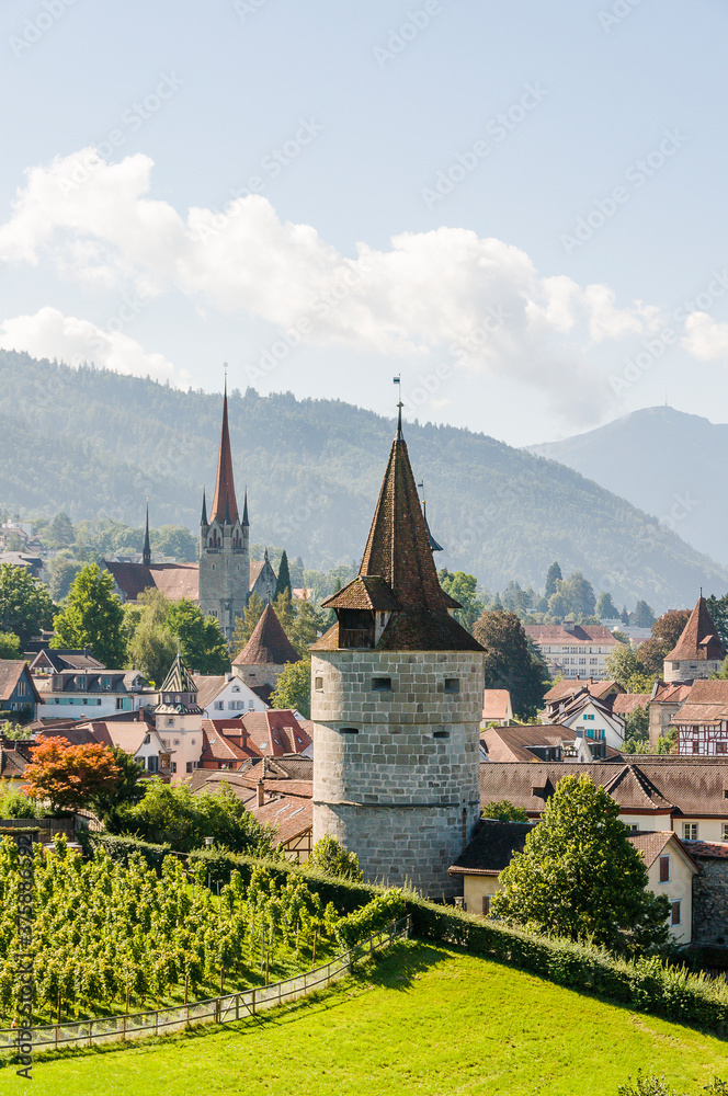 Stadt Zug, Stadt, Zug, Kapuzinerturm, Stadtmauer, St. Michael, Kirche ...