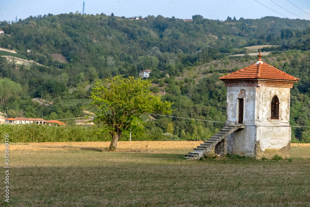 Old building to support farming, in the center of a plantation, Piedmont region, Asti province ...