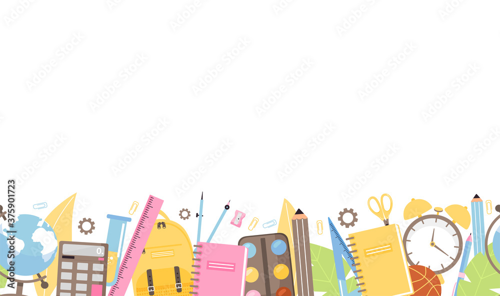 School time or back to school illustration. Seamless border with ...