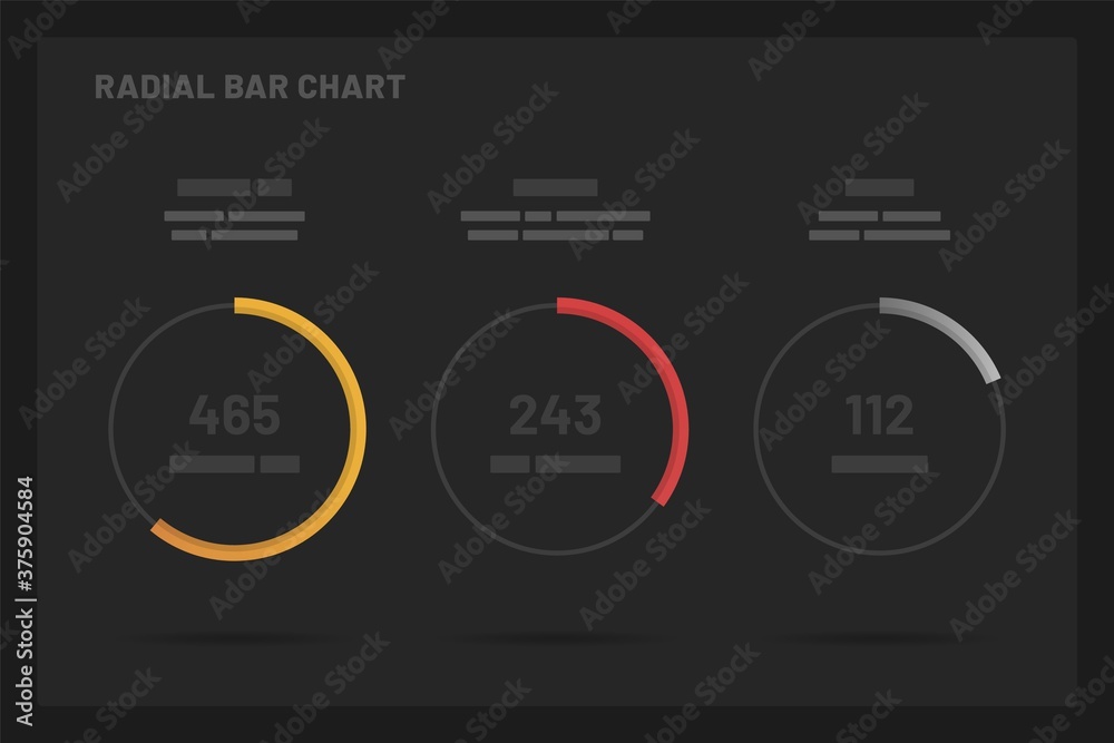 Radial Bar Chart. Elements of infographics on a dark background. Use in ...