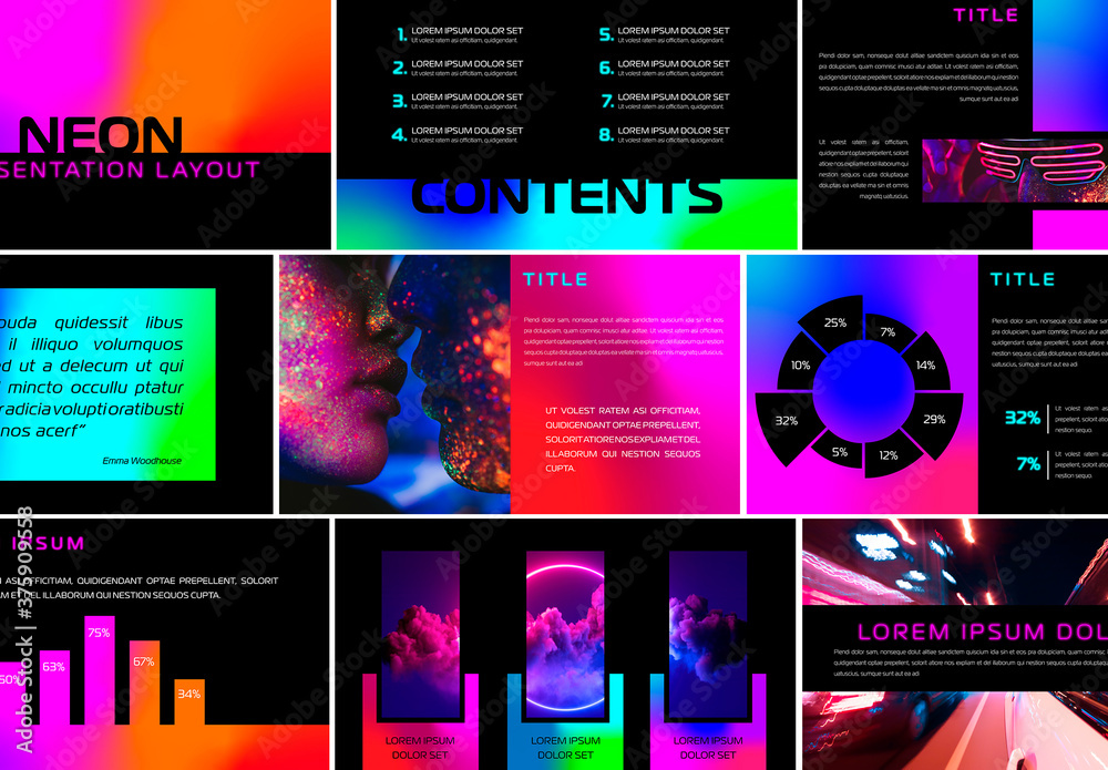 Neon Style Presentation Layout Stock Template | Adobe Stock