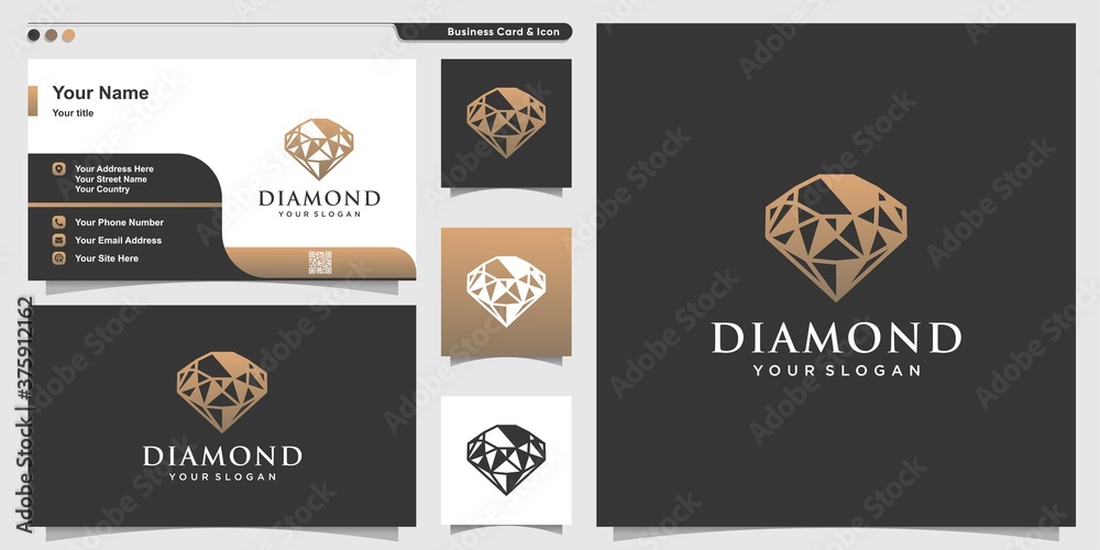 Diamond logo with luxury abstract style and business card design ...