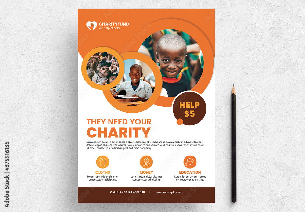 Charity Flyer Layout with Circle Photo Masks Stock Template | Adobe Stock