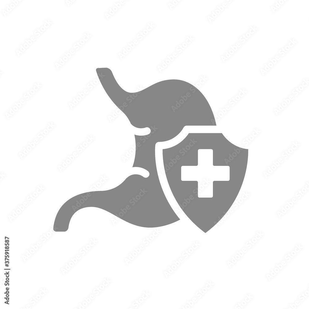 Healthy protected stomach grey icon. First aid for gastrointestinal ...