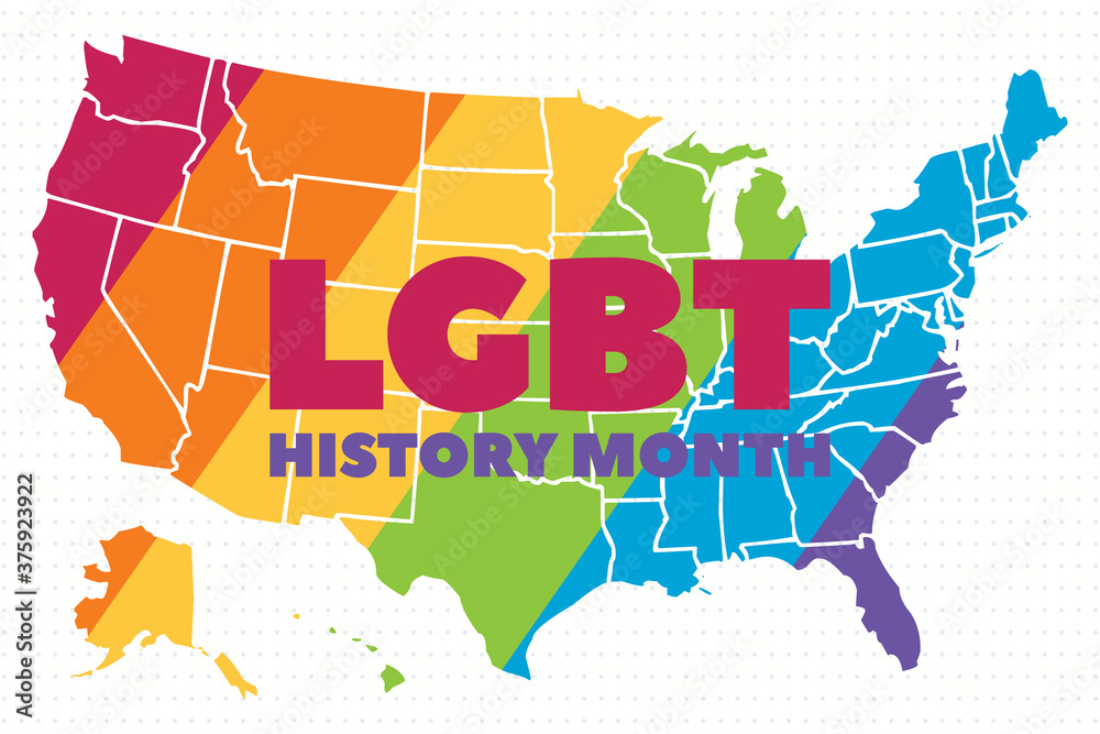 LGBT history month in October. LGBT flag in text. Poster, card, banner ...