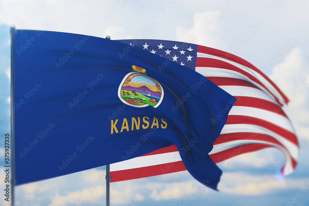 State of Kansas flag. 3D illustration, flags of the U.S. states and ...