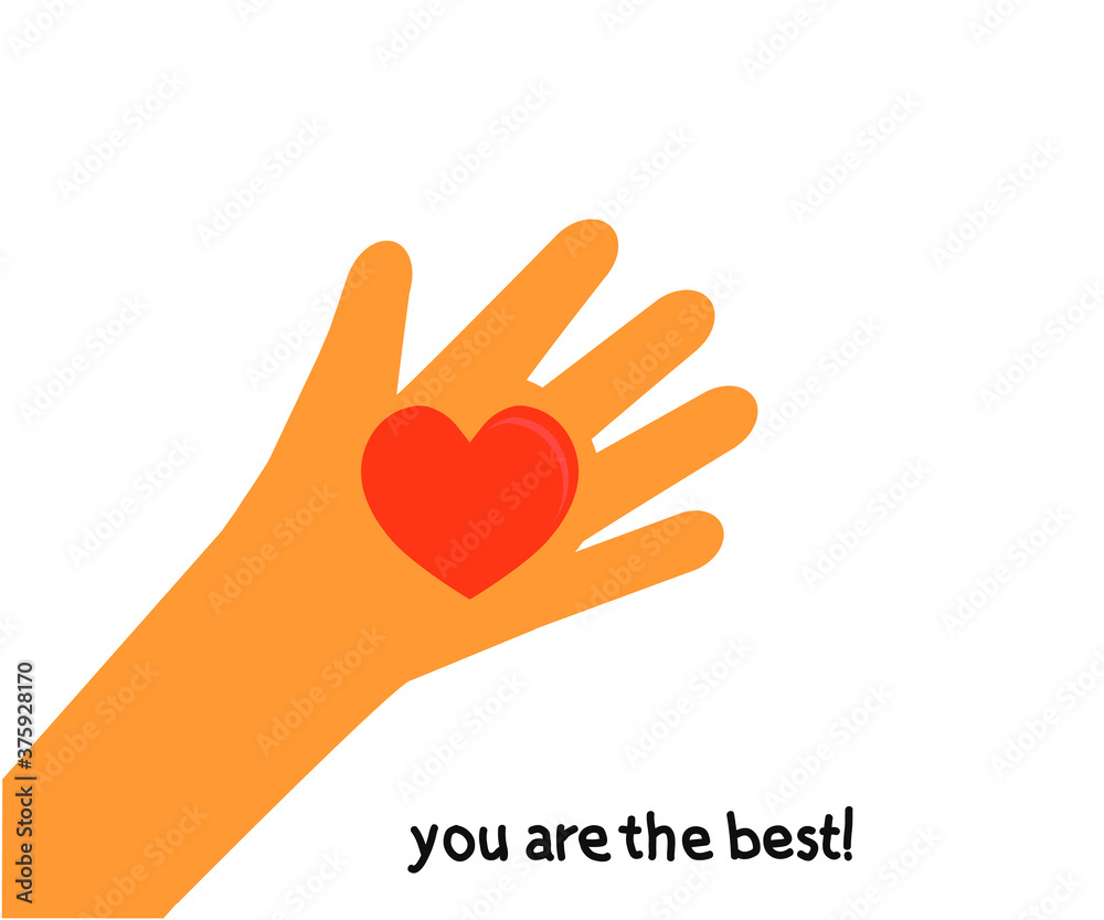 Human hand and heart on a white background. Heart in the palm of your ...