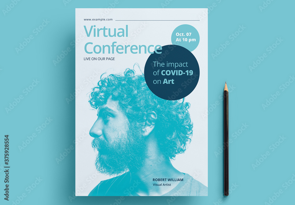 Virtual Conference Flyer Layout with Cyan Accents Stock Template ...