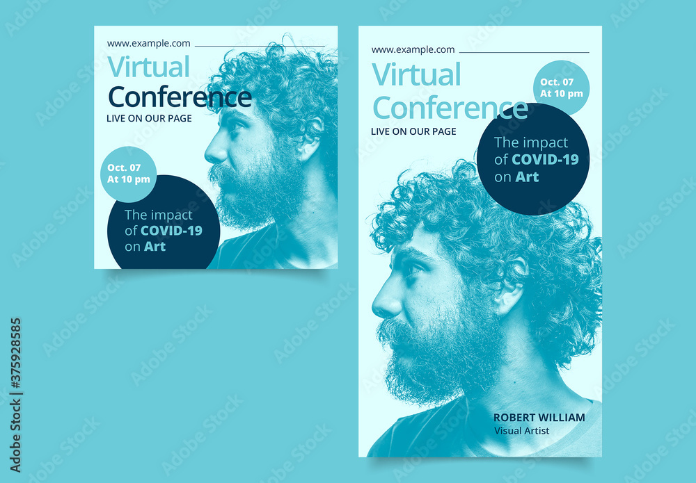 Virtual Conference Social Media Post Layout with Cyan Accents Stock ...