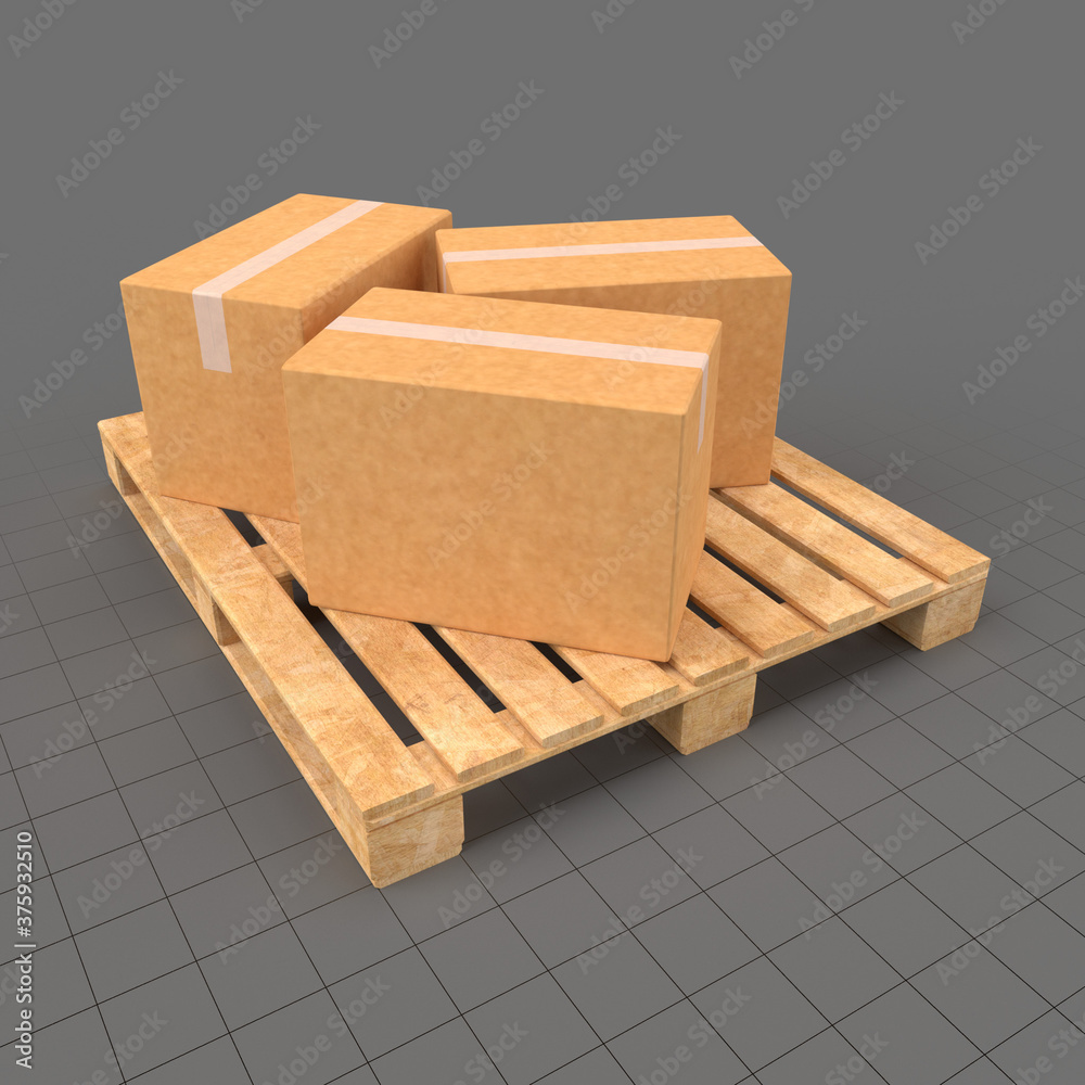 Cardboard boxes on wood pallet Stock 3D asset | Adobe Stock