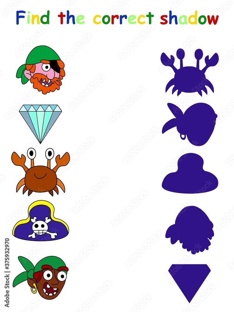 Vetor de Amusing pirate shadow matching game stock vector illustration ...
