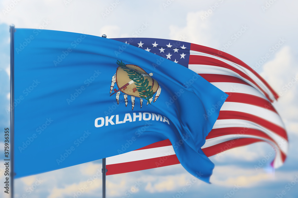State of Oklahoma flag. 3D illustration, flags of the U.S. states and ...