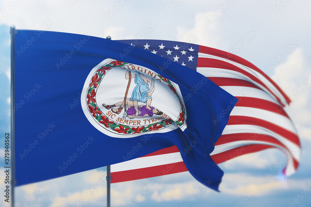 State of Virginia flag. 3D illustration, flags of the U.S. states and ...