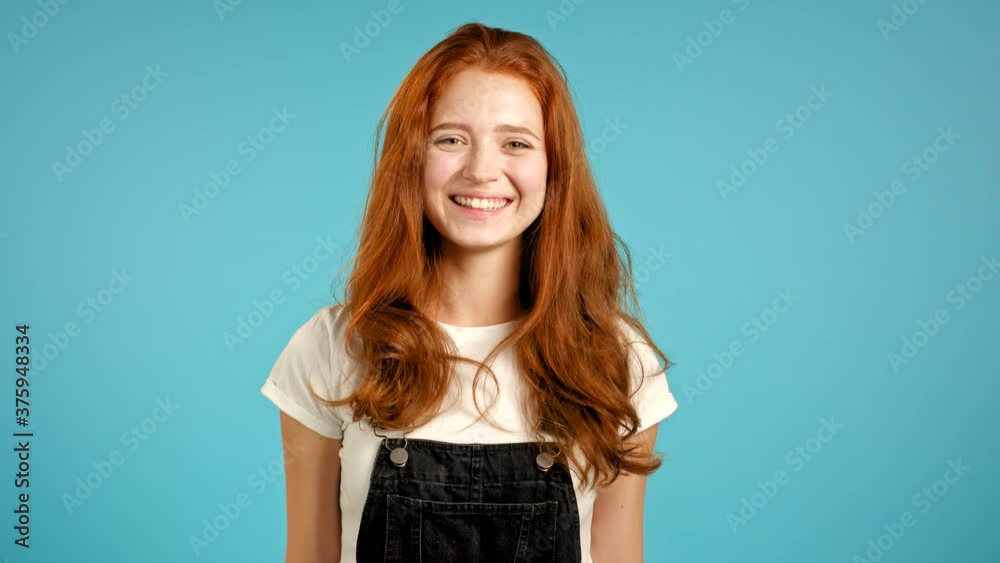 Beautiful woman showing - Hey you, come here. Girl in overall ask join ...