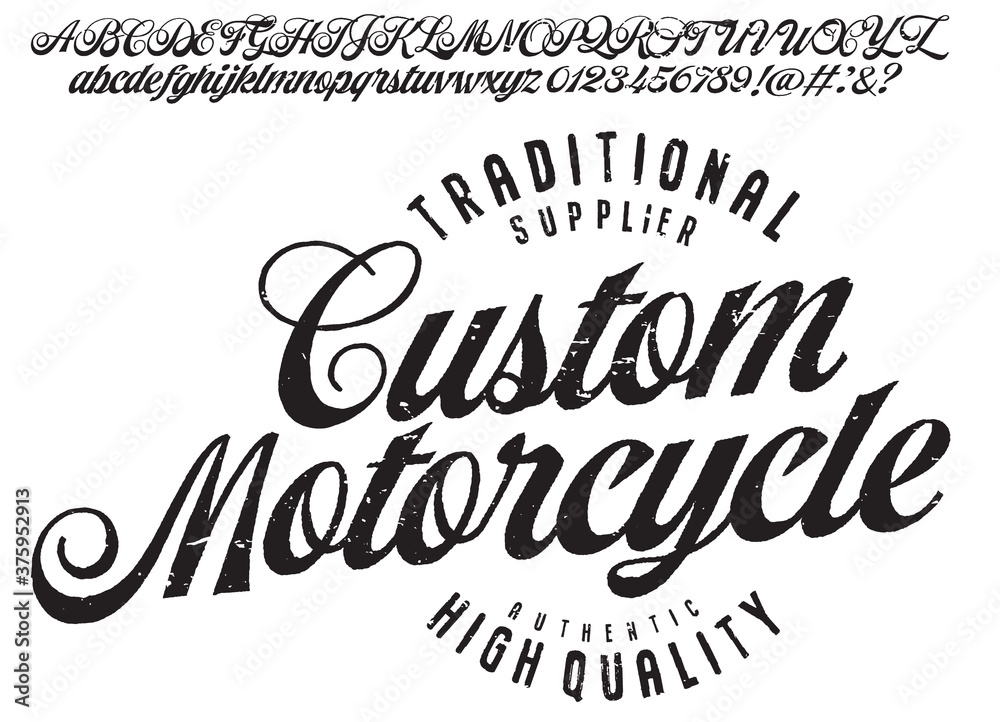 Motorcycle club community logo design.Decorative vintage brush script ...