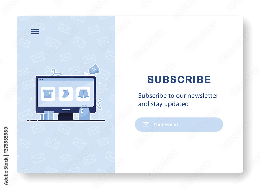 Popping window subscribe banner. Mockup for internet newsletter. Email ...