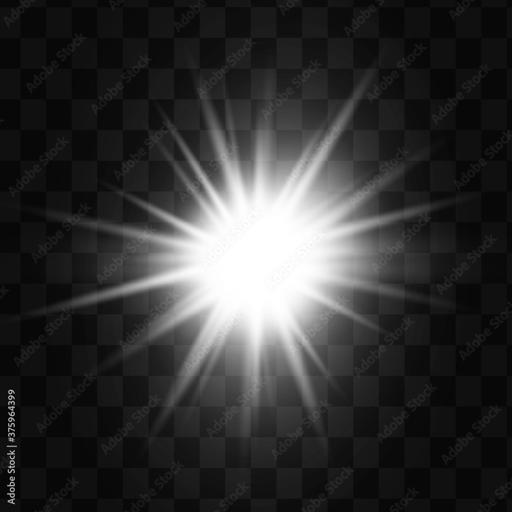 Glow isolated white transparent light effect set, lens flare, explosion ...