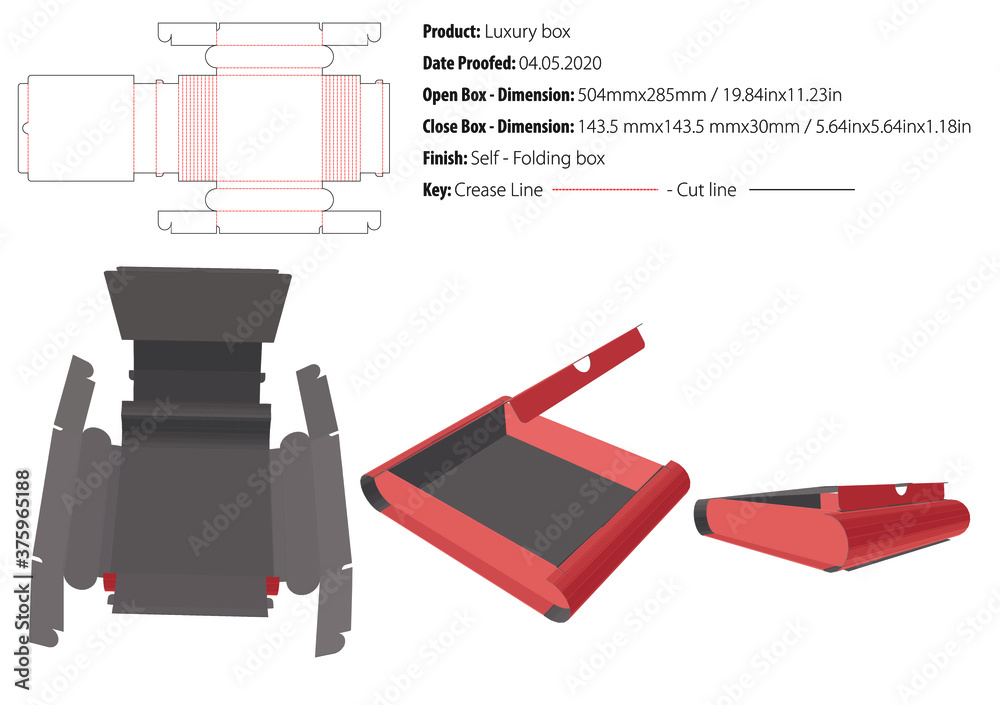 Luxury box packaging design template gluing die cut - vector Stock ...