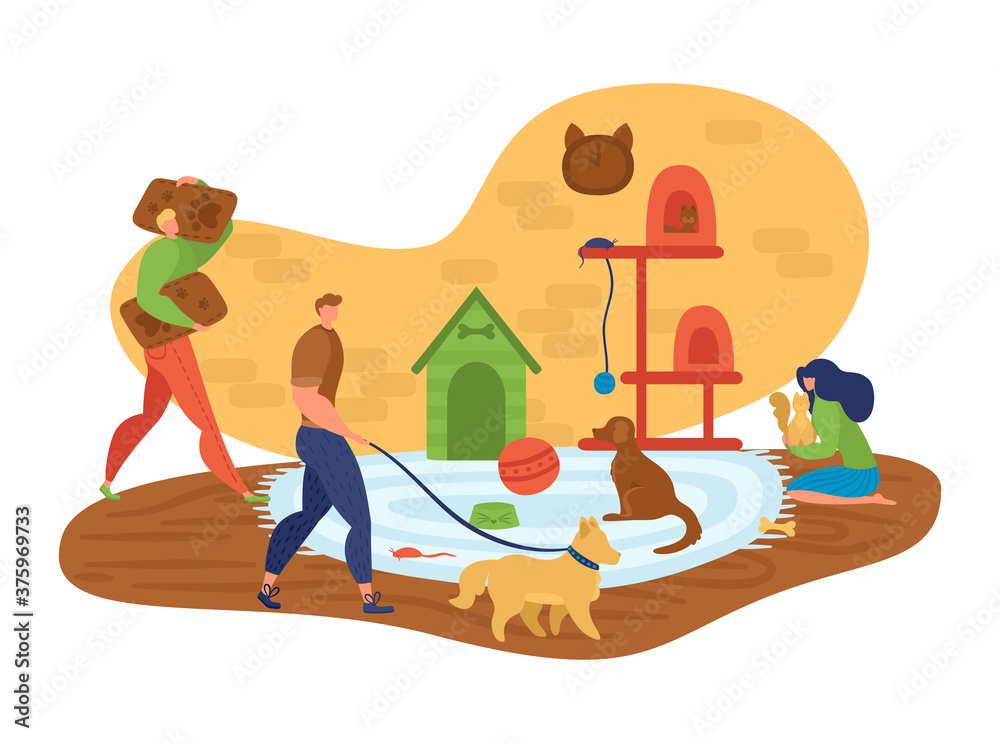 Volunteers, people to help animals, pet care, dog charity concept ...