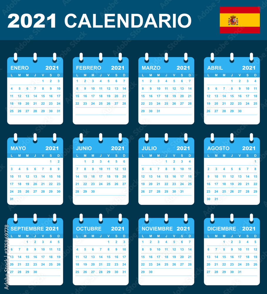 Spanish Calendar for 2021. Scheduler, agenda or diary template. Week ...