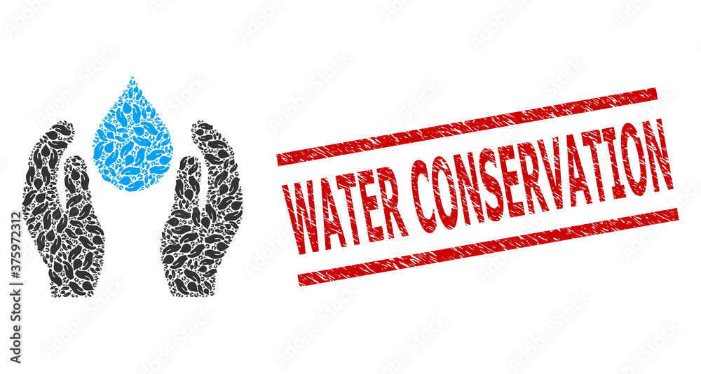 Recursive composition water care and Water Conservation scratched stamp ...