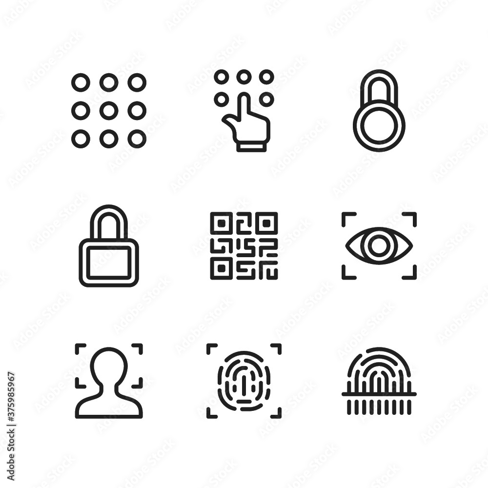 Security icon set including keypad, password, passcode, padlock, login ...