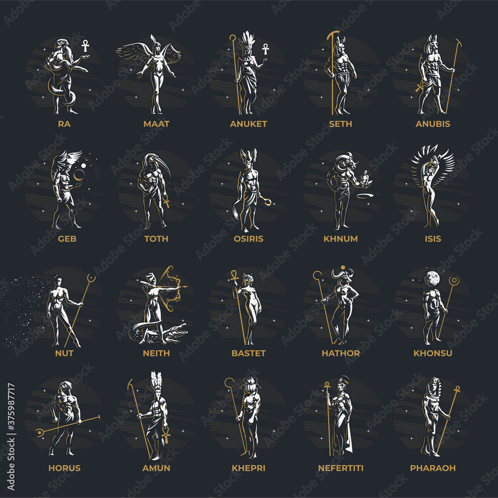 Collection of African and Egyptian gods and heroes Stock Vector | Adobe ...