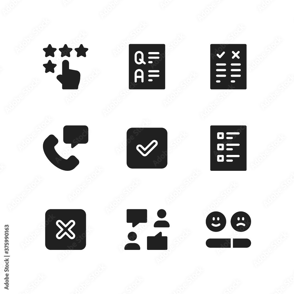Survey icon set including rating, review, question, answer, pros, cons ...