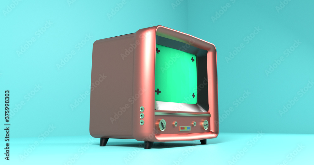 Vintage TV Television side view, old television vintage style, 3D ...