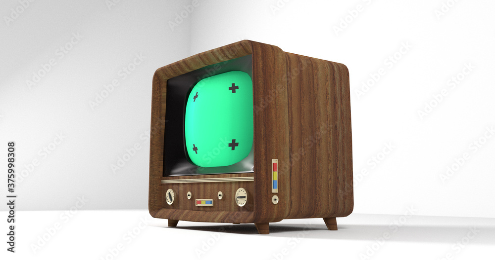 Vintage TV Television side view, old television vintage style, 3D ...