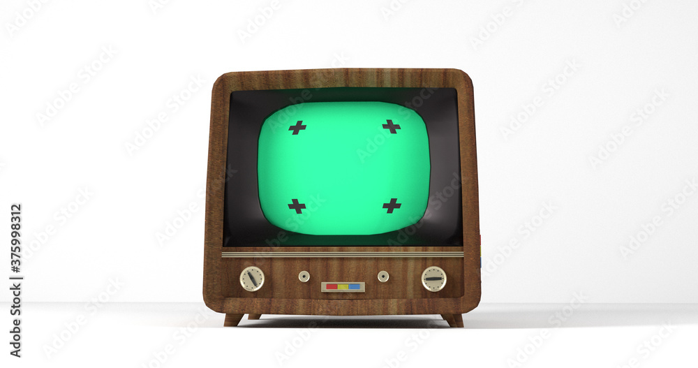 Vintage TV Television front view, old television vintage style, 3D ...