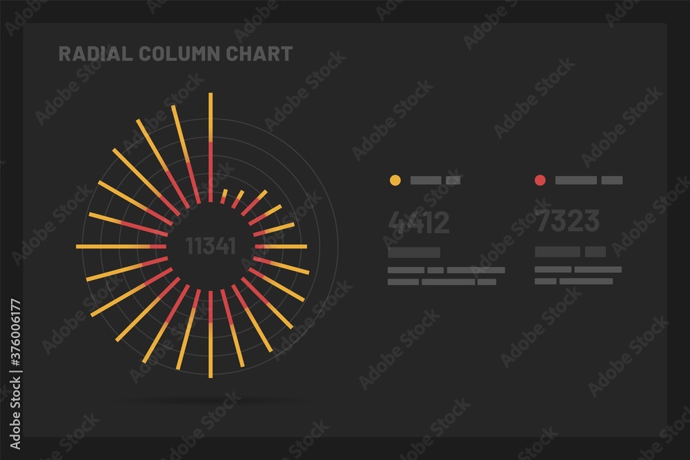 Radial Column Chart. Elements of infographics on a dark background. Use ...