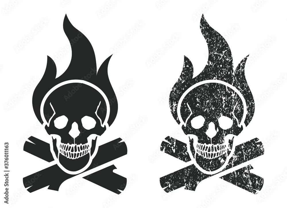 campfire Skull icon symbol. Flammable death's head cranium logo sign ...