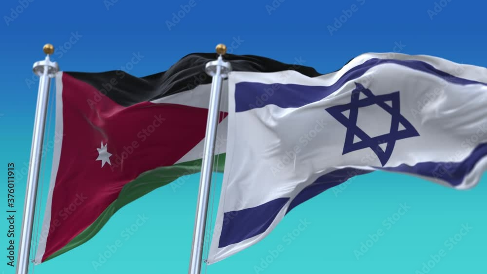 4k Seamless Israel and Jordan Flags with blue sky background;A fully ...