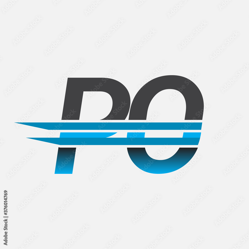 initial logo PO company name colored black and blue, Simple and Modern ...